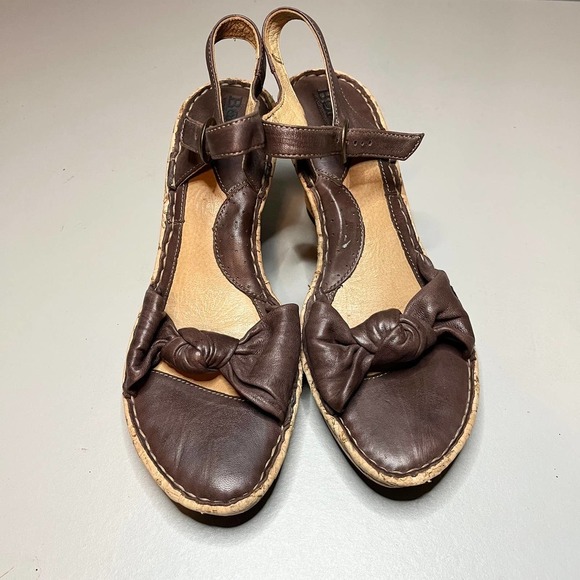 Born | Shoes | Born Knot Wedge Sandal Womens Size Brown Leather Mid ...